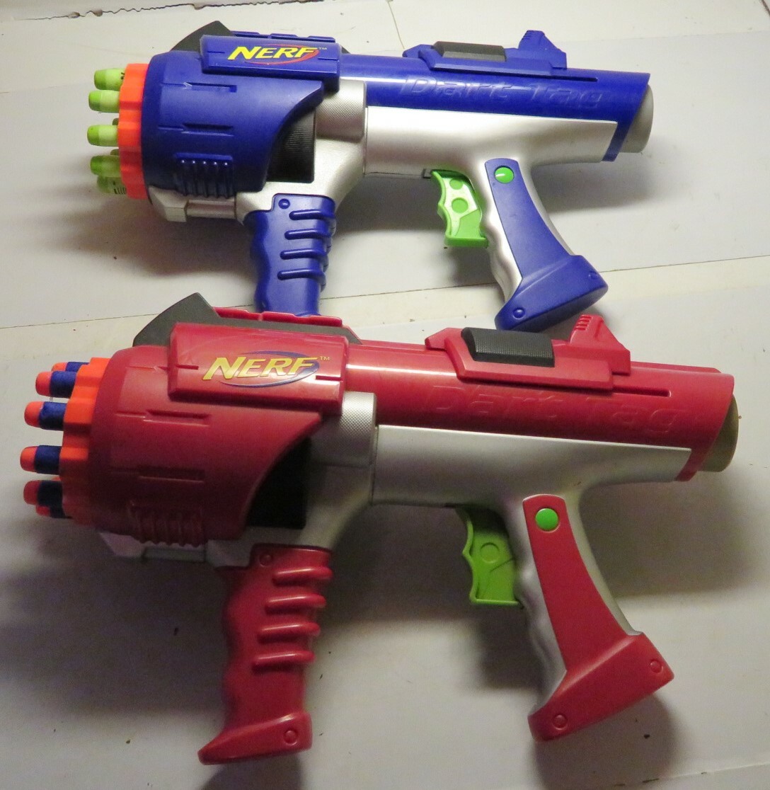 Lot of 2 NERF Dart Tag Hyperfire Rotating 10 Barrel Blaster Red & Blue ...