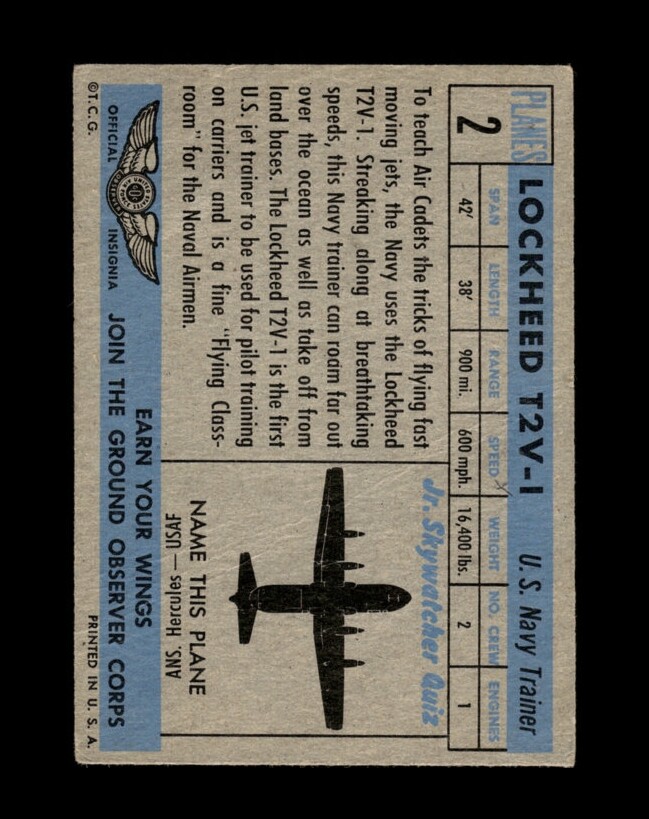 1957 Topps Planes Set-Break # 2 Lockheed T2v-1 LOW GRADE (crease ...