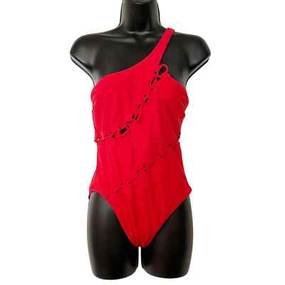 MOEVA London Red Cut Out One Shoulder One Piece Swimsuit sz | eBay