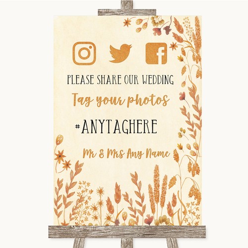 Autumn Leaves Social Media Hashtag Photos Personalised Wedding Sign ...
