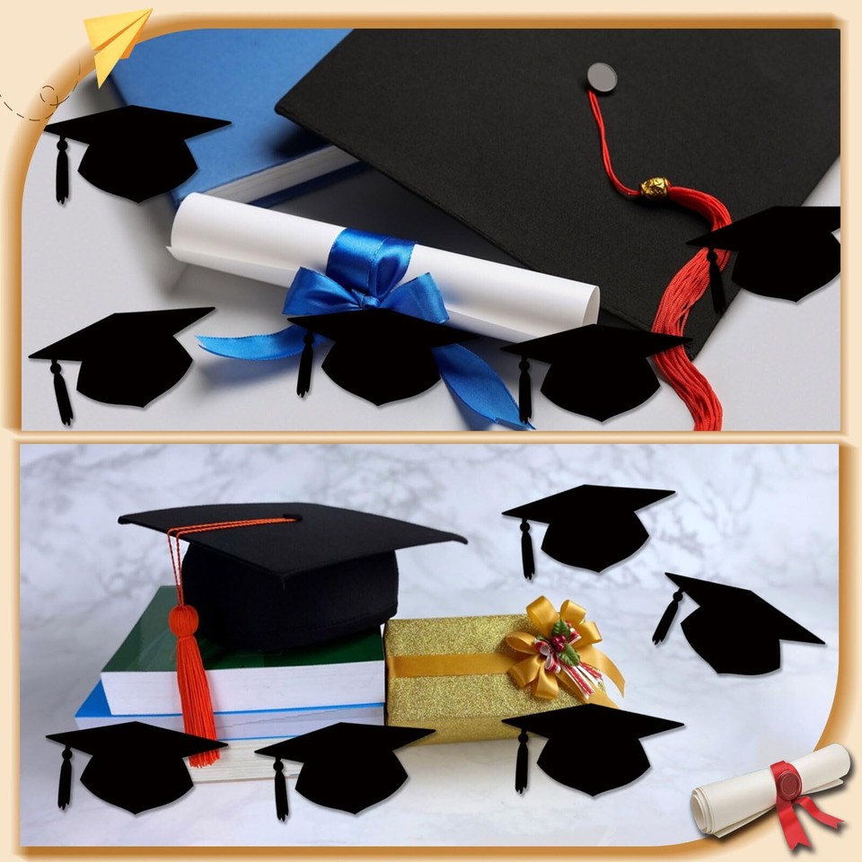 200 Pcs Grad Caps Cutouts 3.74" Paper Graduation Cap Shapes Die Cut ...