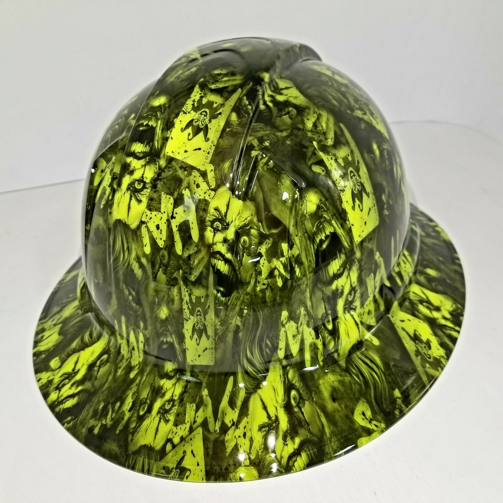 FULL BRIM Hard Hat custom hydro dipped , LIME COLOR JOKER DECK STACKED ...