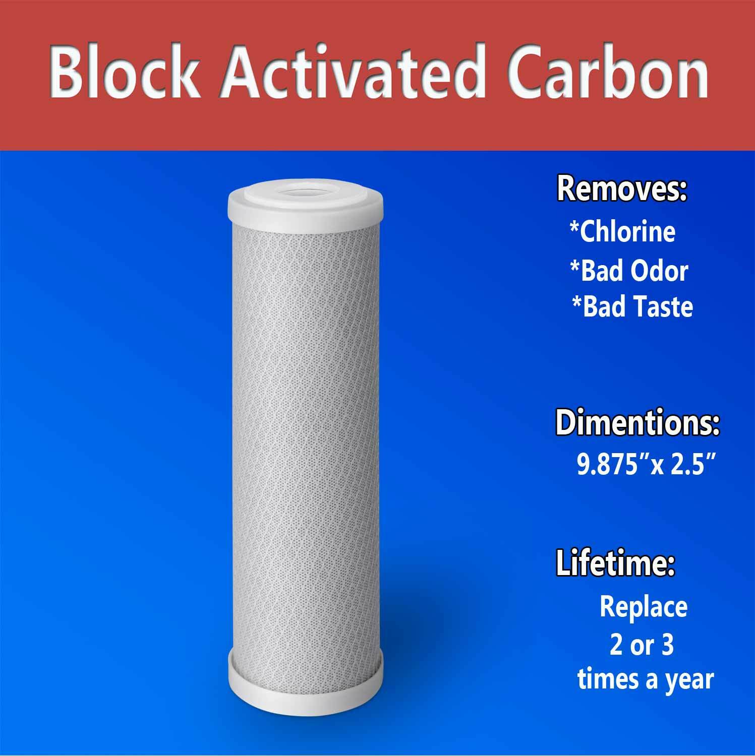 4PK- 9.875" x 2.5" Coconut Shell Carbon Block Water Filter for Whole ...