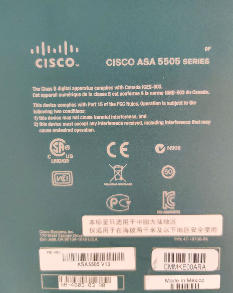 Cisco ASA 5505 Adaptive Security Appliance Firewall 150 Mbps w Power ...