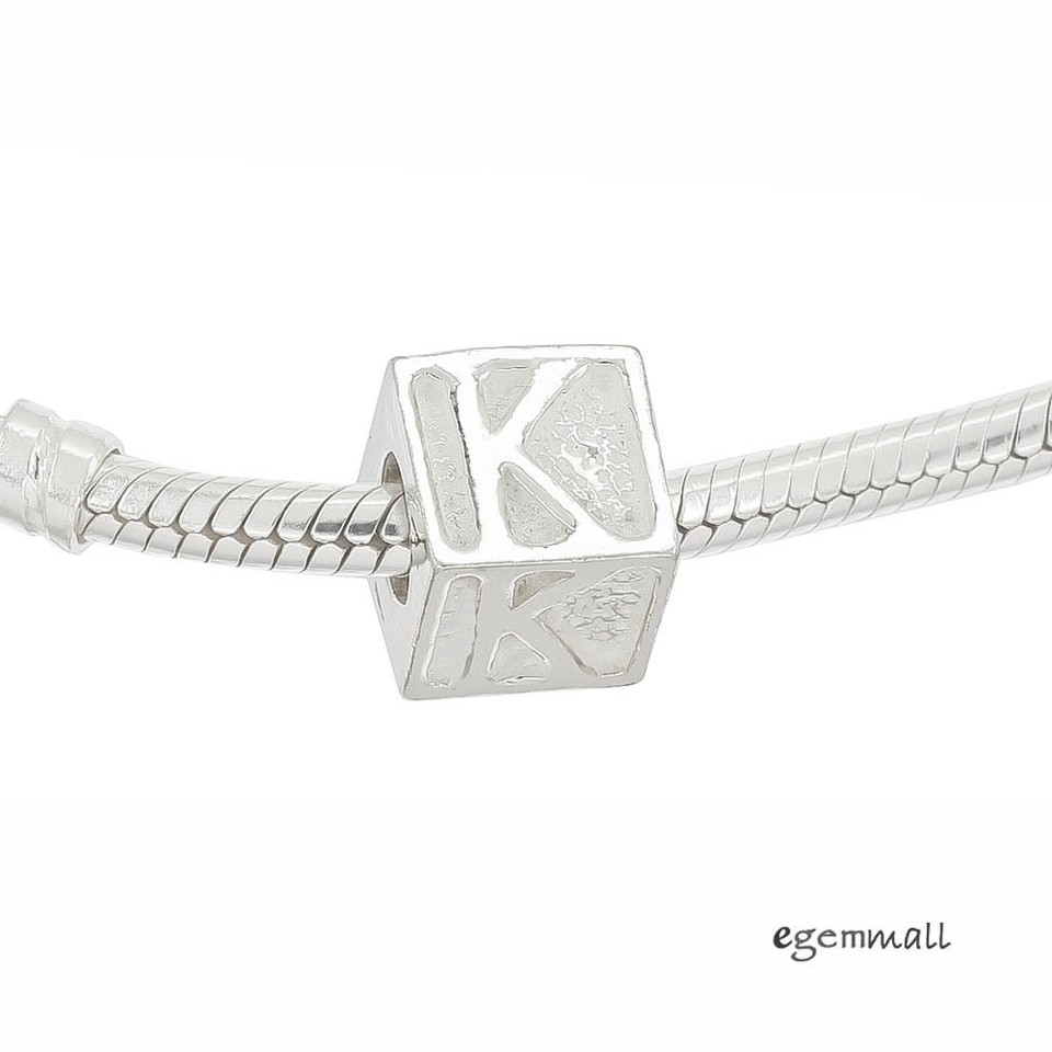 1 Sterling Silver Alphabet Initial Letter Cube Charm Bead Fit European ...