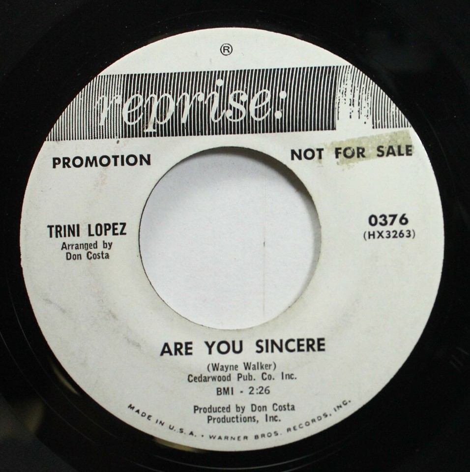Pop Promo 45 Trini Lopez - You'Ll Be Sorry / Are You Sincere On Reprise ...