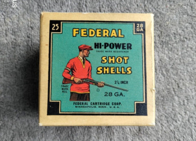 28 Ga Federal Hi Power Shot Gun Shell Cartridge Ammo Box Catalog US Pin ...