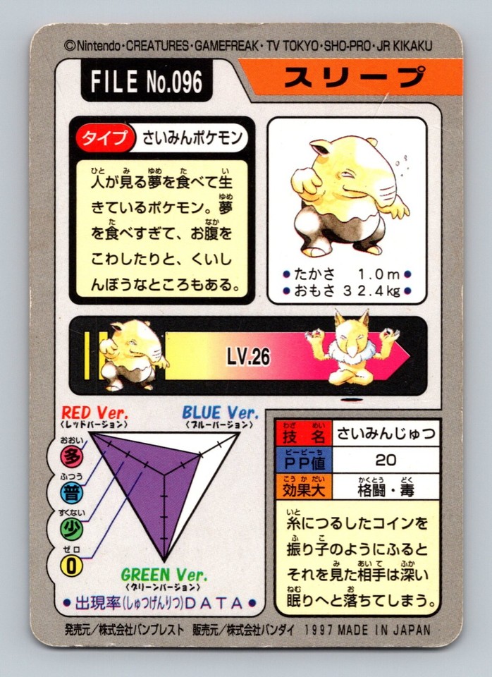 Pokemon Card Japanese - Drowzee No. 096 - Bandai Carddass | eBay
