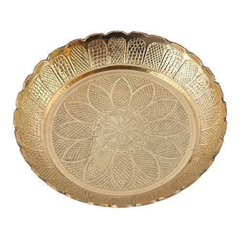 Handmade Brass Puja Thali Flower Embossed Design Pooja Plate Home ...