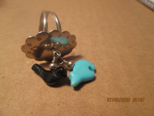 Native American CJD 925 Silver Turquoise Bird Onyx Bear Fetish Ring ...