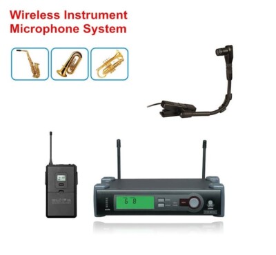 UHF Clip on Wireless Instrument Microphone Mic System for Trumpet Sax ...