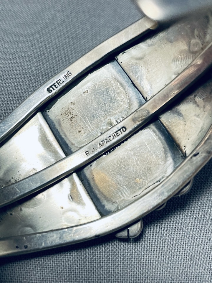 QUAD CLUSTER VINTAGE NAVAJO ROYSTON TURQUOISE STERLING SILVER BRACELET ...