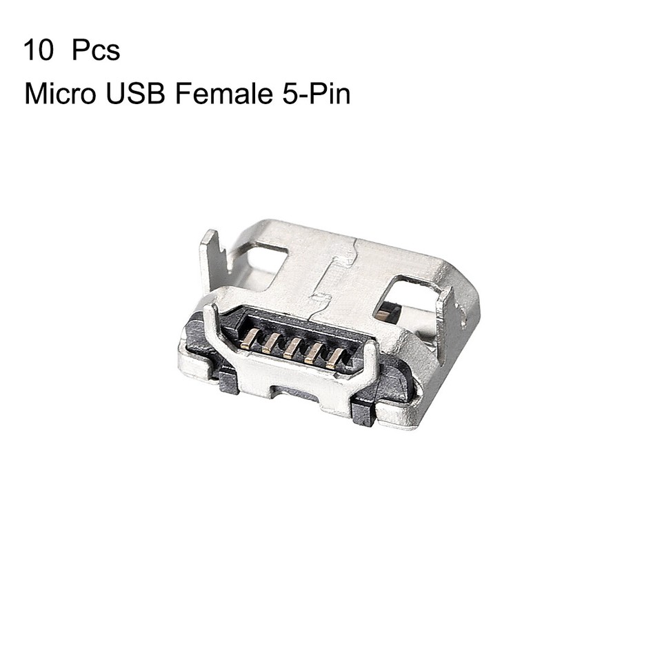 10PCS Micro USB Female Socket Connector Jack Port 5-Pin DIP 180 Degree ...