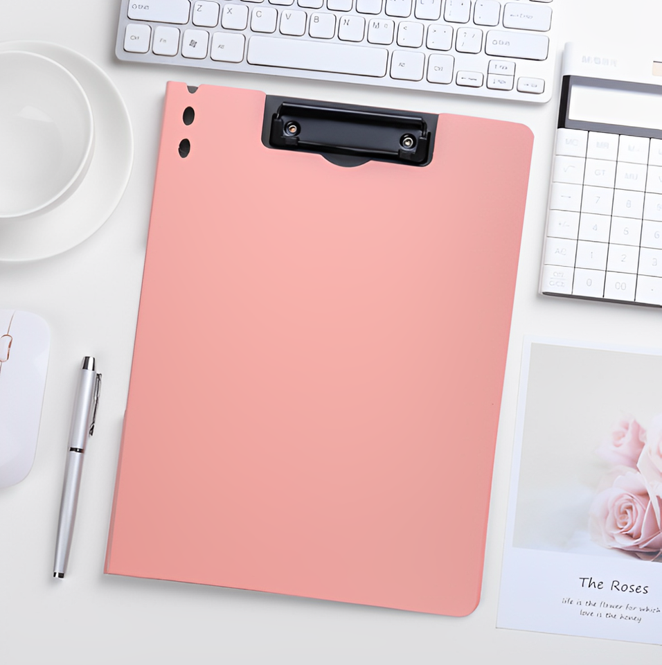 4 Foldable Plastic Clipboards: Pink, Vertical Opening, with Protective ...