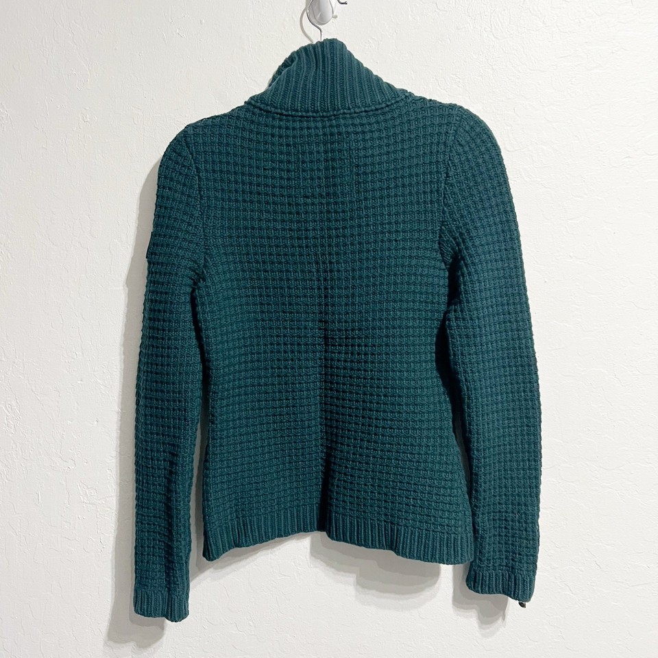 SOS Black Snow Sweater Small Waffle Knit Quarter Zip Dark Green Wool ...