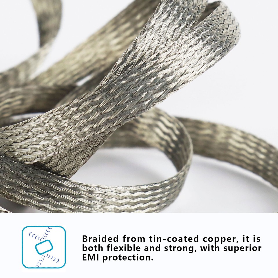Tinned Pure Copper Wire Shielding Cable Sleeving Ground Strap Electric ...