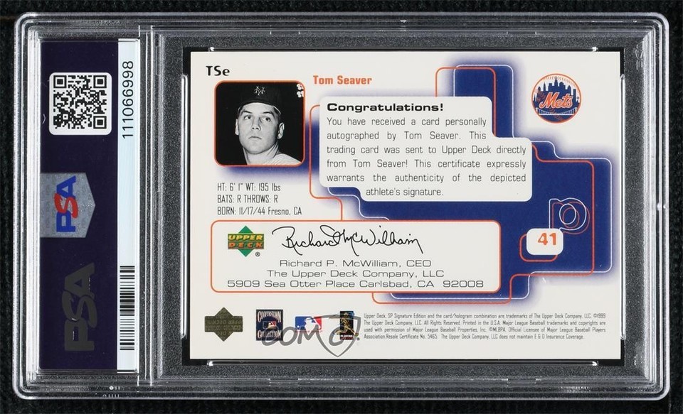 1999 SP Signature Edition Auto Tom Seaver #TSe PSA 10 GEM MT Auto HOF ...
