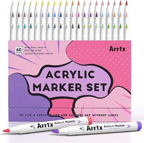 Arrtx Acrylic Paint Pens 60 Colors, Brush Tip Acrylic Markers for ...