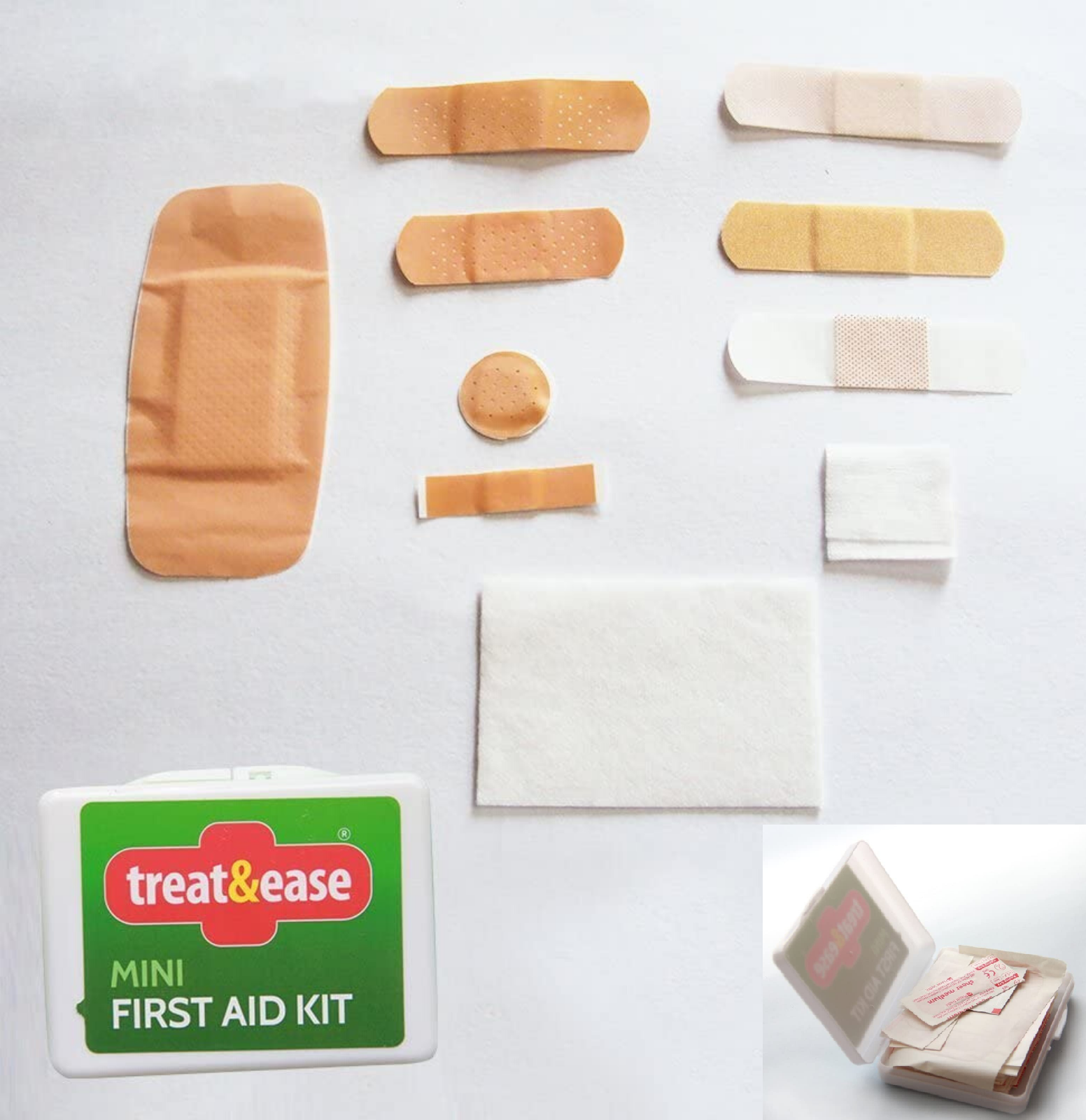 Mini First Aid Kit Travel Sized Assortment Plasters Pads Treat & Ease ...