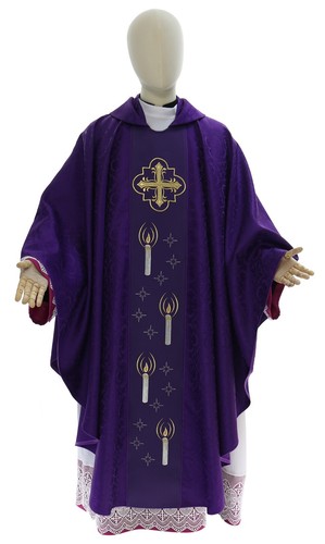 Purple Violet Gothic Chasuble with stole "Advent" Vestment Casulla ...