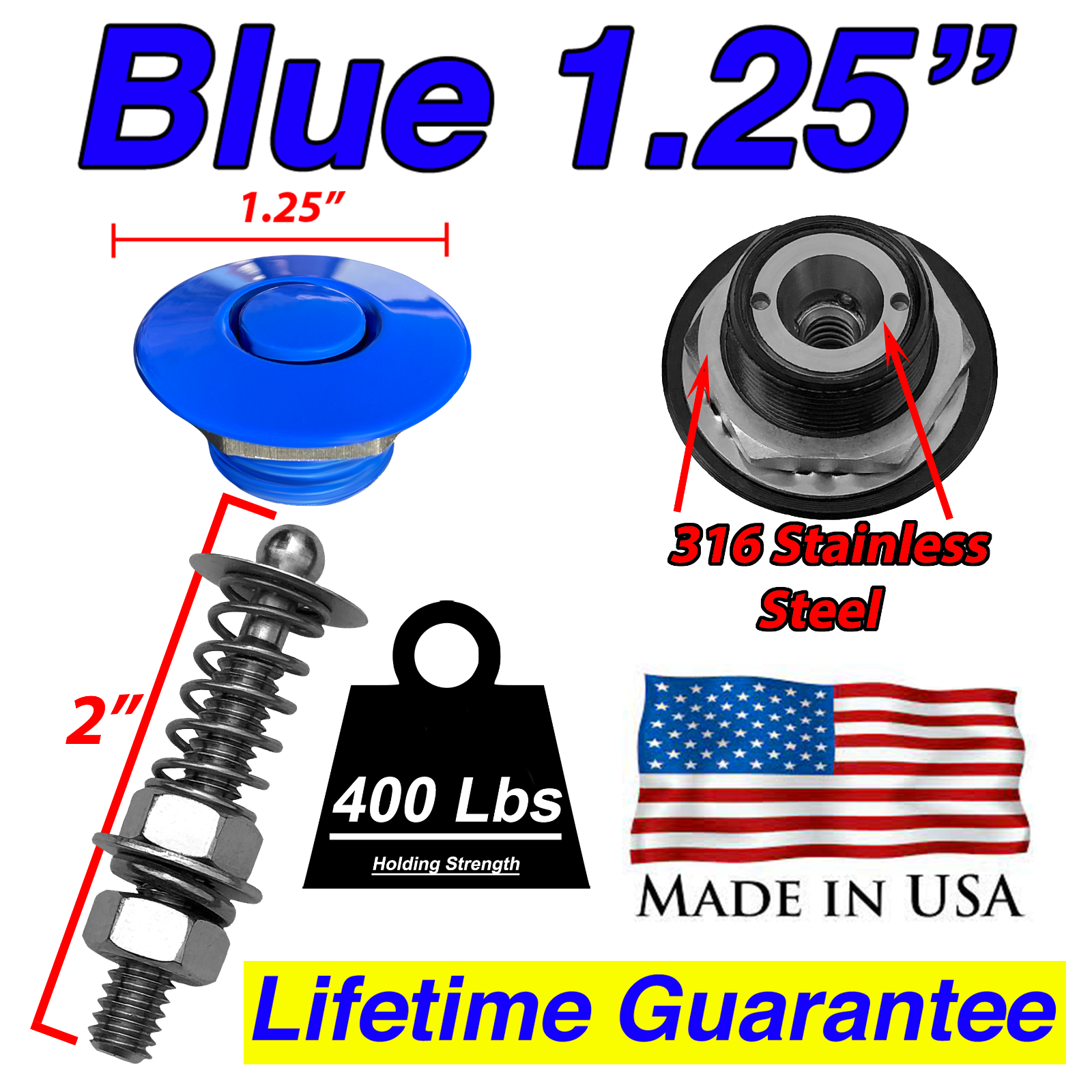 Quick Latch Push Button Hood Pin Bumper Fender Trunk Latches 1.25" Pins ...