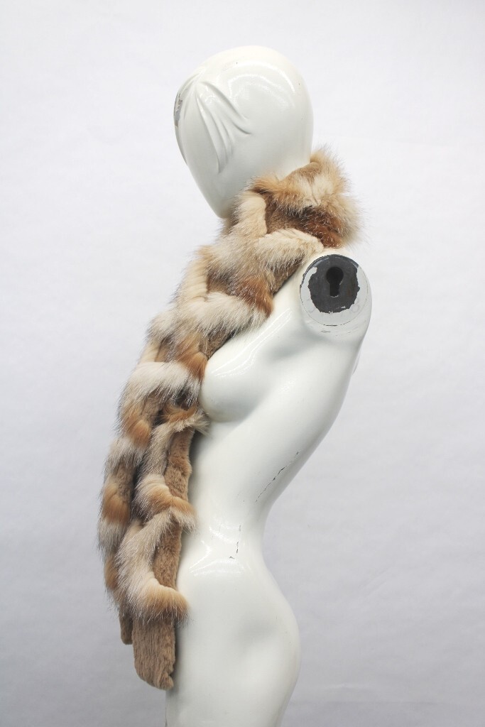 BRAND NEW LIGHT BROWN SHEARED BEAVER & FOX FUR SCARF WRAP WOMEN WOMAN 4 ...