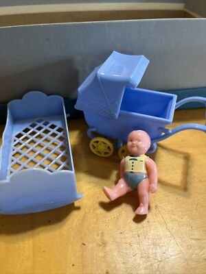 Renwal Plastic Blue Baby Buggy Stroller Pram Dollhouse Furniture Baby ...