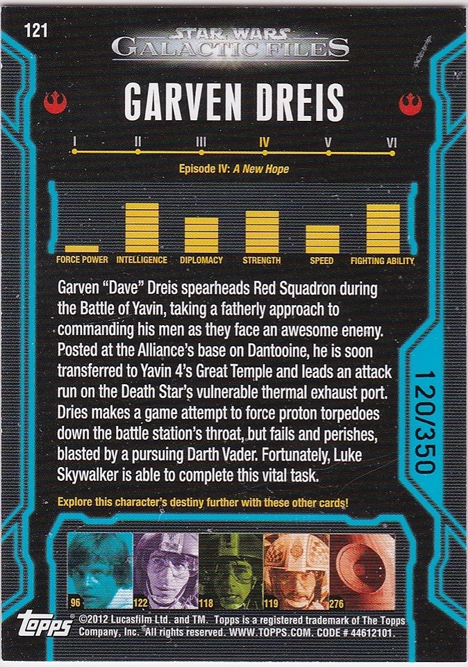 STAR WARS GALACTIC FILES SERIES 1 BLUE PARALLEL #121 GARVEN DREIS 120/350 | eBay