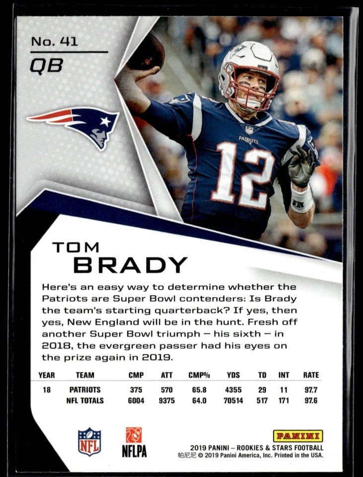 Tom Brady 2019 Panini Rookies & Stars #41 New England Patriots | eBay
