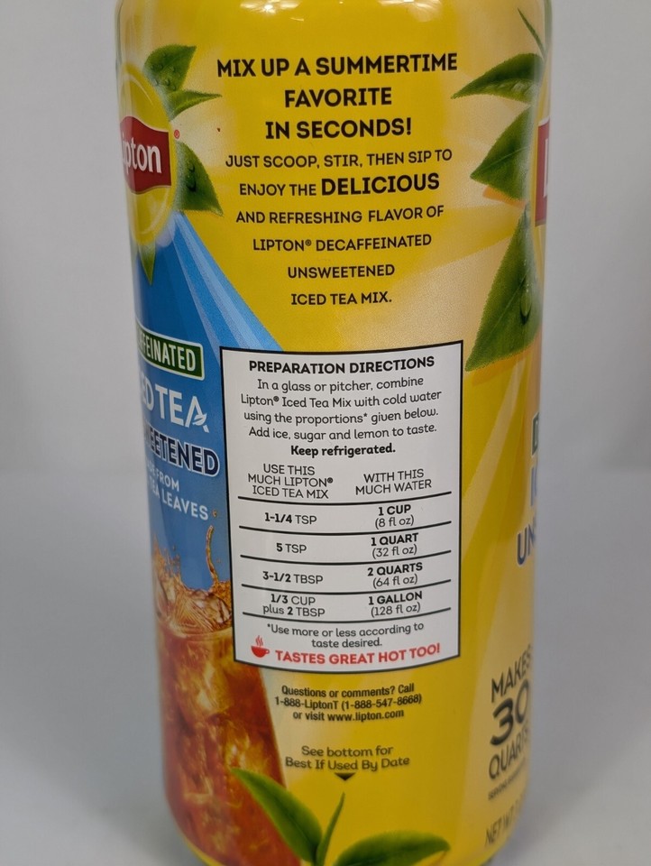 Lipton Decaffeinated Instant Tea Decaffeinated Unsweetened Makes 30 ...