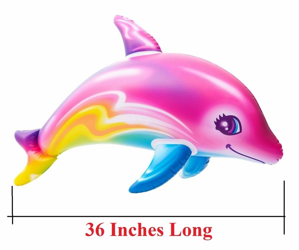 Large 36" Pink Rainbow Colorful Dolphin Inflatable Pool Toy (Set of 2 ...