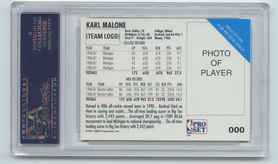 1991-92 Pro Set Prototypes KARL MALONE PSA 10 GEM MINT Utah Jazz | eBay