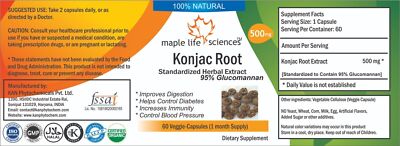 Konjac Root Extract 95% Glucomannan Capsules Pure & High Quality NO ...