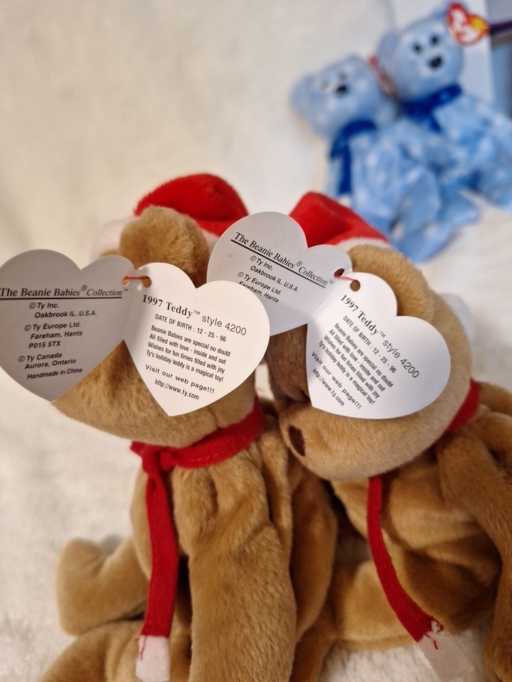 4 Ty Holiday Bears: Two 1997 Teddy & Two 1999 Holiday Teddy Beanie ...