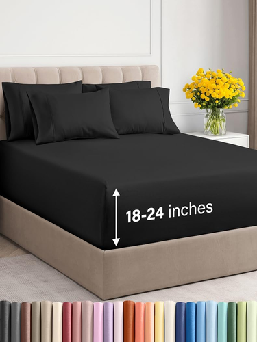 Extra Deep Full Sheet Set - 6 Piece Breathable and Cooling Sheets ...