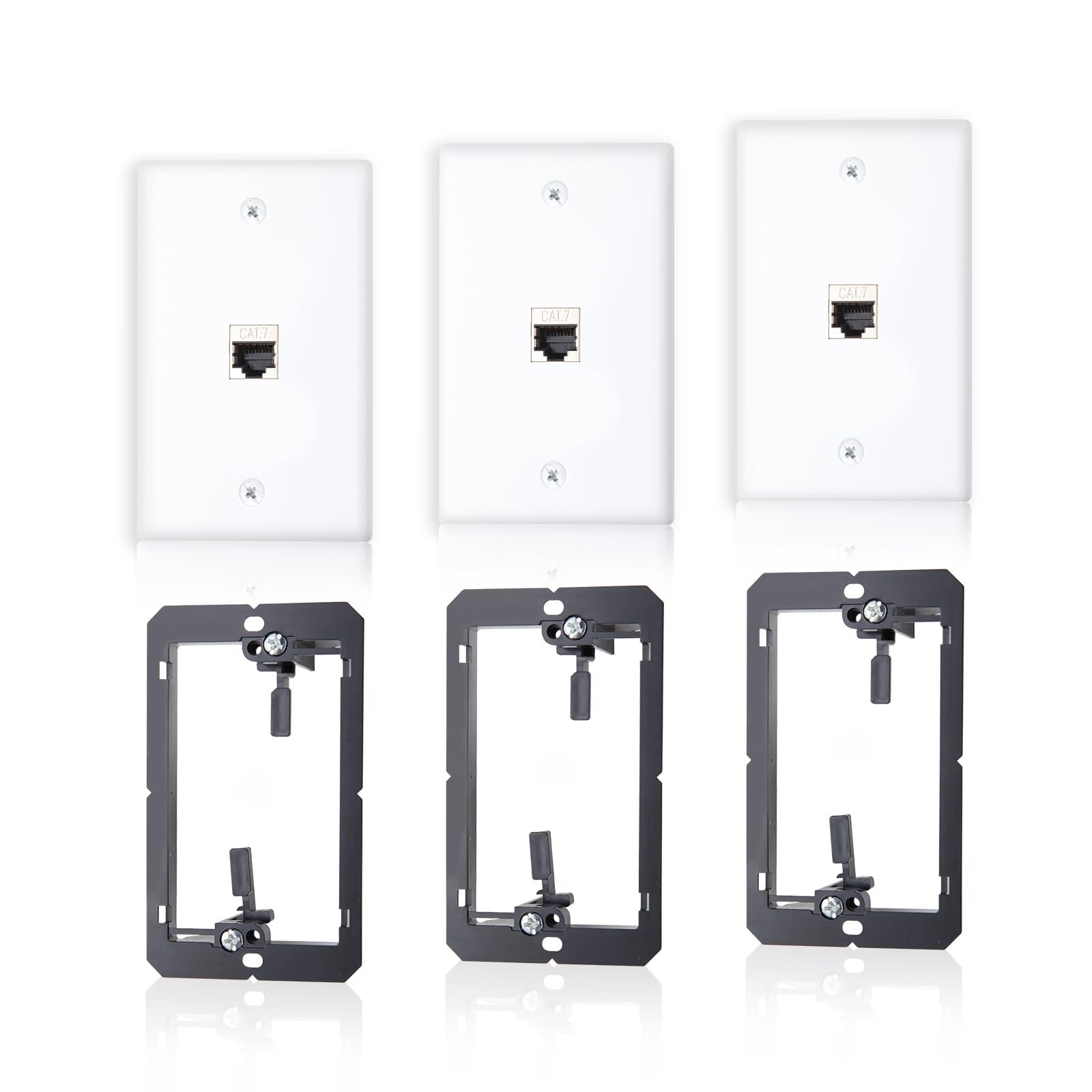 3-Pack CAT7 Ethernet Wall Plate 1 Port RJ45 Keystone Jack, New