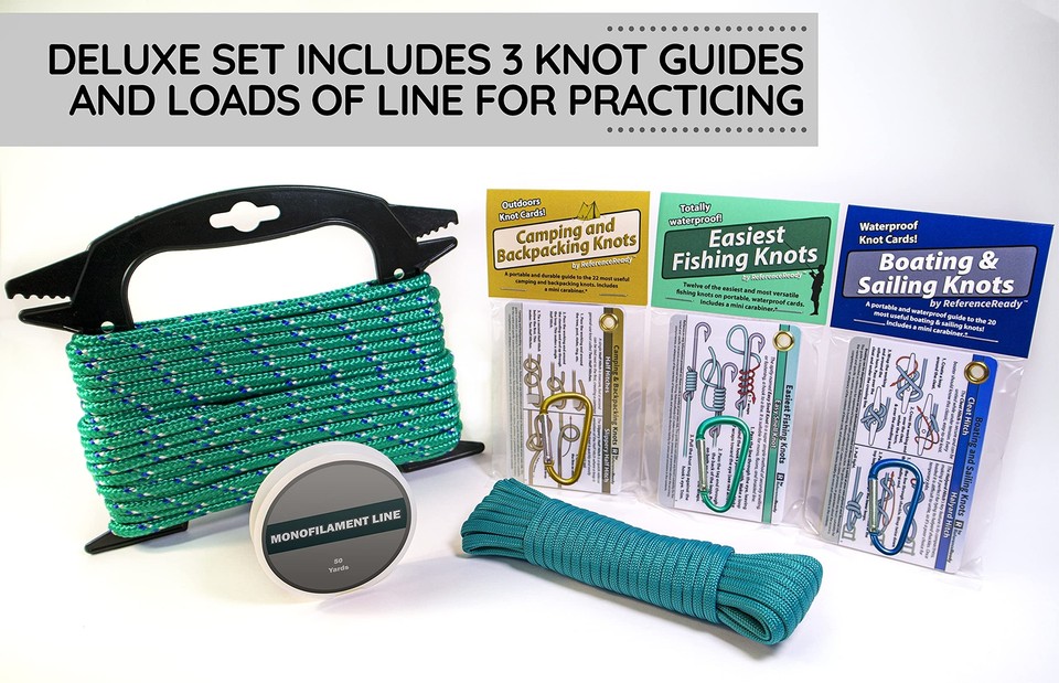 Deluxe Knot Tying Kit with Rope Cord Fishing Line and 3 Knot Tying ...
