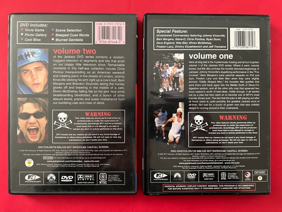 Jackass Vol, One & Two (Very Good Condition 2 DVD Set MTV) + With Free ...
