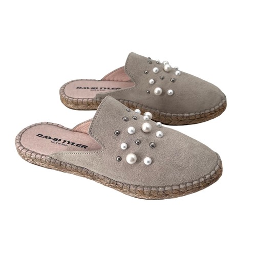 David Tyler Beige Suede Embellished Espadrille Slide Mule Sandals EU 37 ...