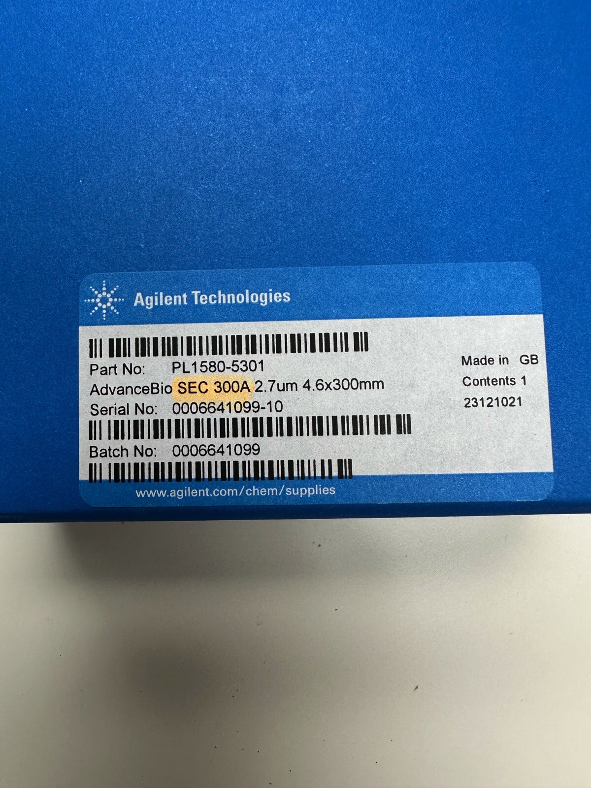 Agilent Advance Bio SEC 300Å 4.6 mm 2.7 µm LC column P/N PL1580-5301 ...