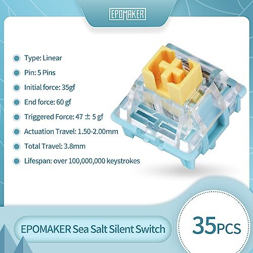 Sea Salt Silent Mechanical Keyboard Switches Set, 5-Pin Switch, Pre ...
