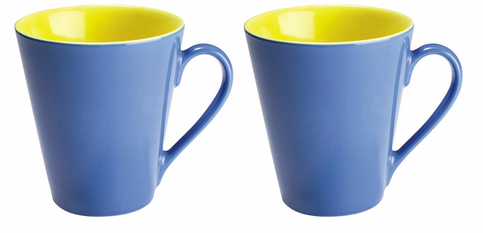 2 Ceramic Cafe Latte Mugs 350ml Coffee Tea Hot Chocolate Breakfast Mug ...