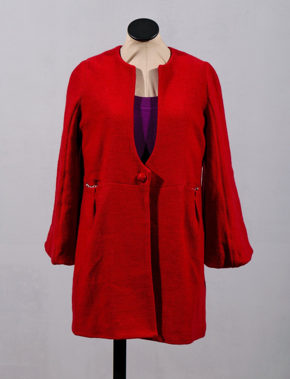 Colette Mordo Wool Blend Red Bell Sleeve Artsy Swing Open Coat Jacket ...