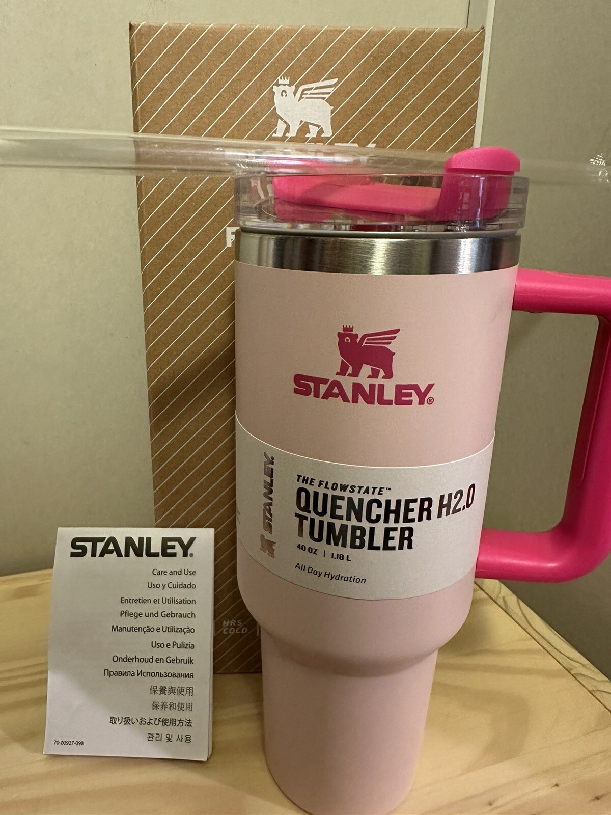 Stanley 40oz Flamingo Pink Tumbler Stainless Steel H2.0 FlowState Quencher