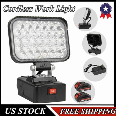 21V Cordless Super Bright LED Work Light 1800LM w/ 2 Batteries & 1 Fast ...