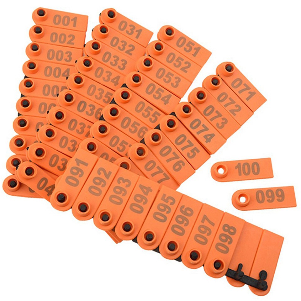 100pcs Orange Ear Tags For Pig Sheep Cow Puncher Mark Livestock Ear Tag ...