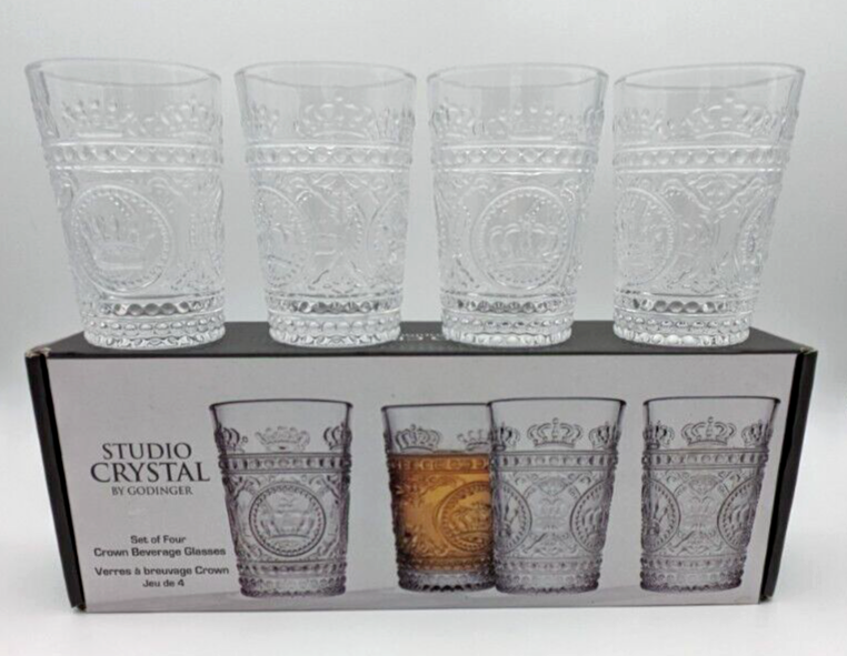 Studio Crystal by Godinger Beverage Glasses Clear Crowns Set 4 8 Oz for ...