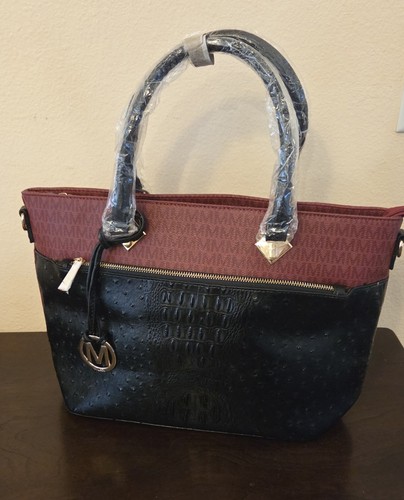 Milan Purse Signature M Embossed Leather Hand Bag Maroon Shoulder Carry ...