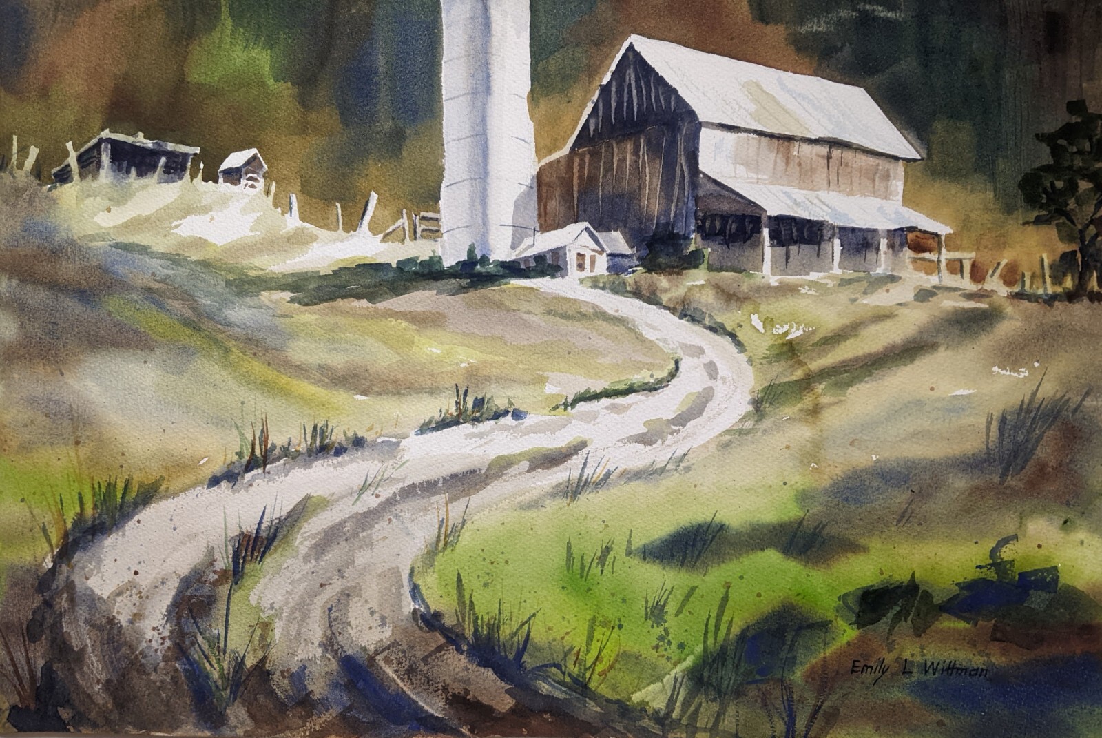 Stormy road to farm/original watercolor painting/22"x15"/Emily L ...