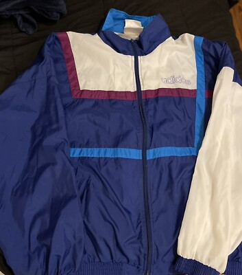 Vintage 1980s Adidas blue White and purple Nylon Windbreaker Vintage 1980s Adidas blue White and purple Nylon Windbreaker